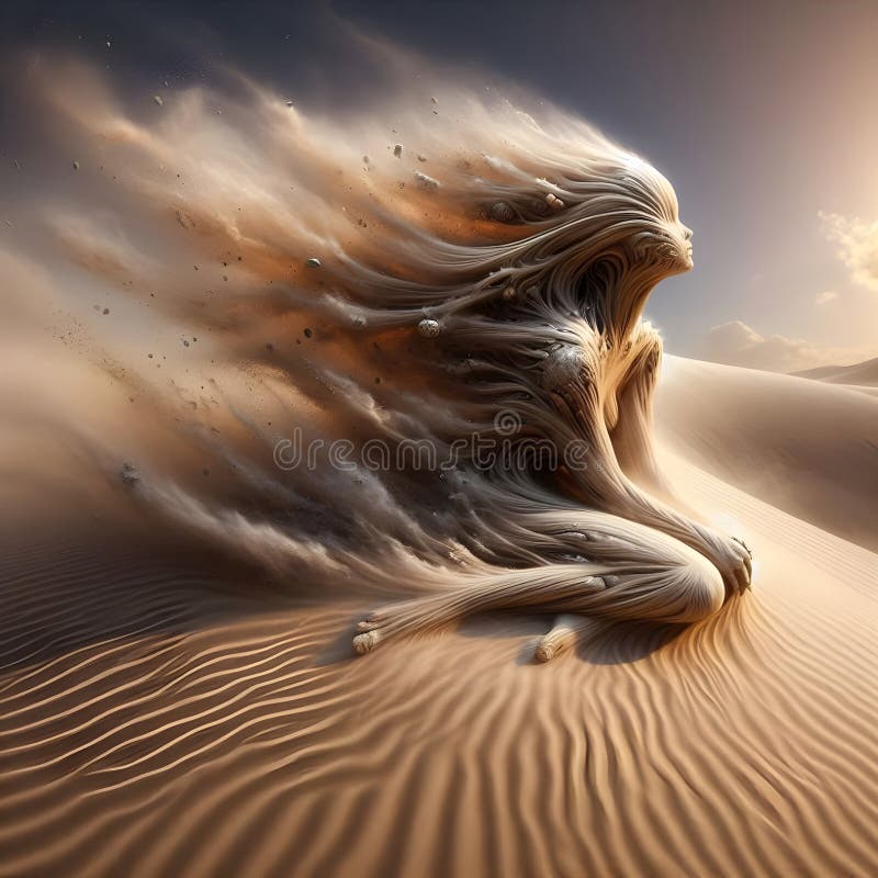 Fantasy Image of a Sand Dune Figure of an Fallen Angle in Midst of the ...