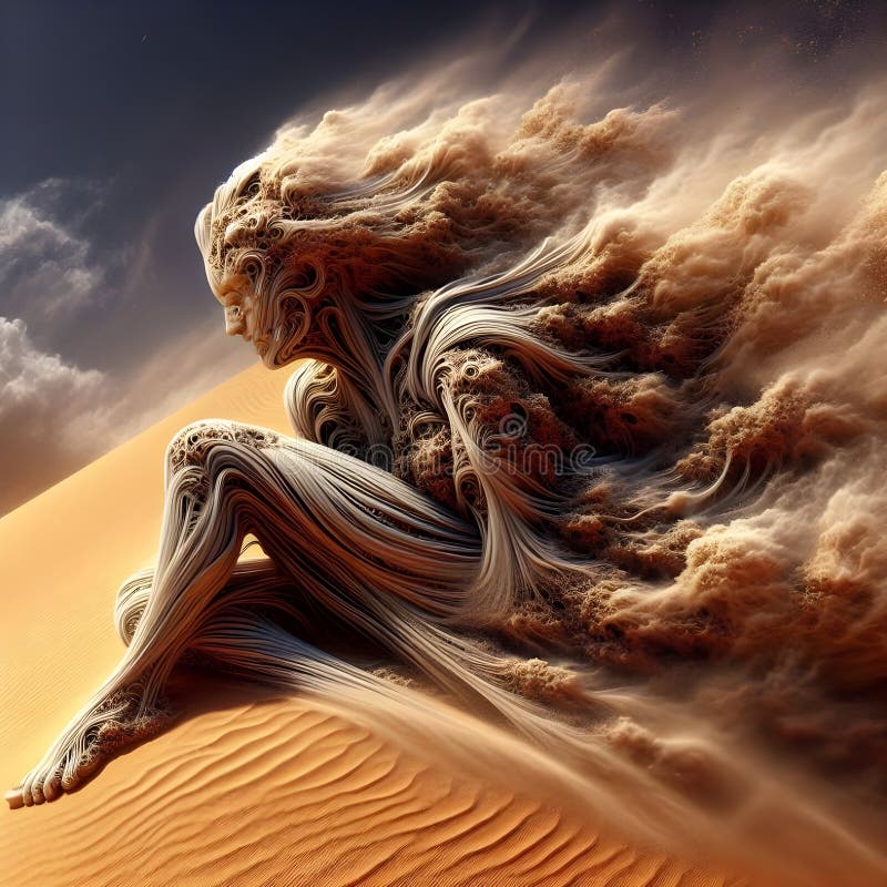 Fantasy Image of a Sand Dune Figure of an Fallen Angle in Midst of the ...