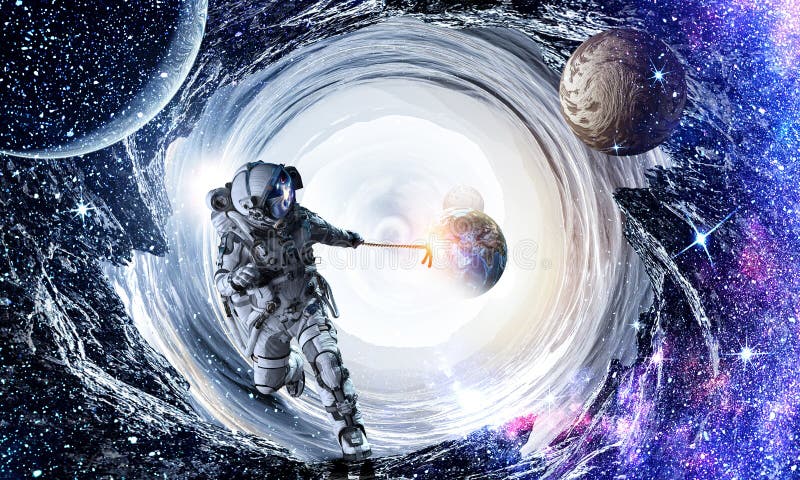 Fantasy Image with Spaceman Catch Planet. Mixed Media Stock Photo ...