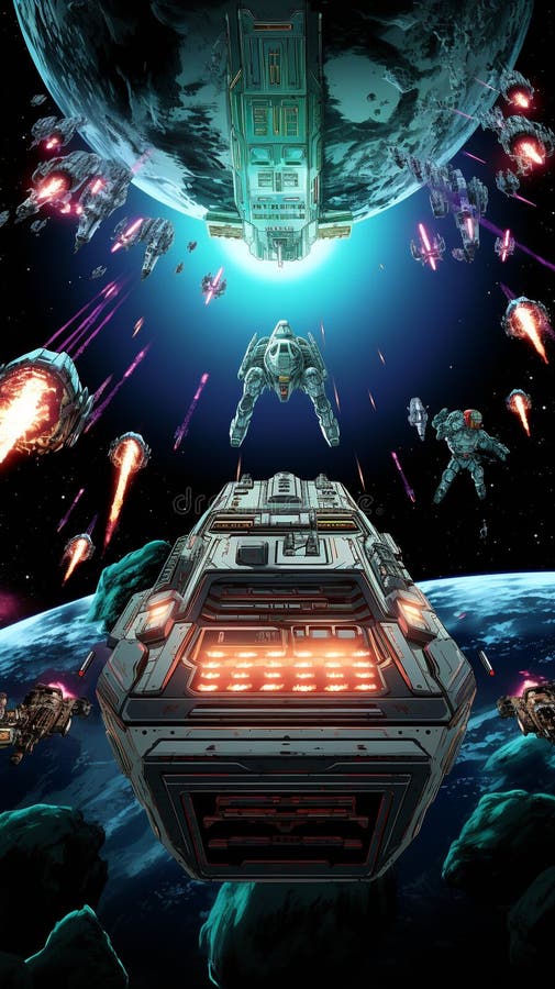 Fantasy Image of Spaceship Abductions and Fighting Space Arcade, AI ...