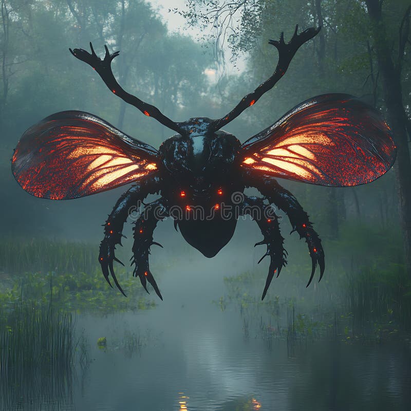 Fantasy Insect with Glowing Features in a Mystical Forest Stock ...