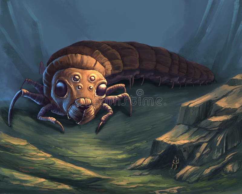 The Centipede Fantasy on a Dark Blue Background of a Circular Shape ...