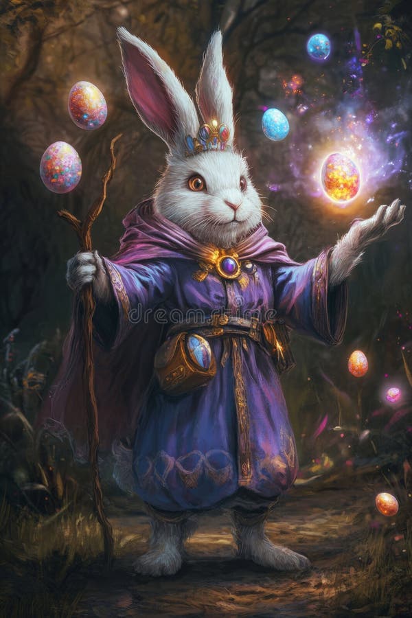 A Fantasy-inspired Easter Bunny Dressed As a Wizard, Using a Magical ...