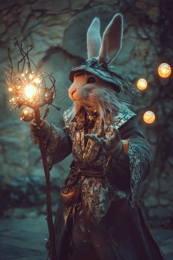A Fantasy-inspired Easter Bunny Dressed As a Wizard, Using a Magical ...