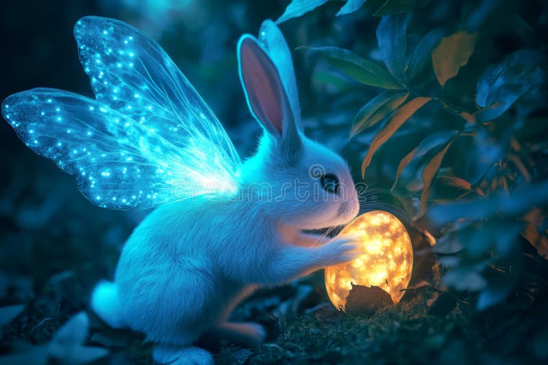 A Fantasy-inspired Easter Bunny with Translucent Fairy Wings, Gently ...