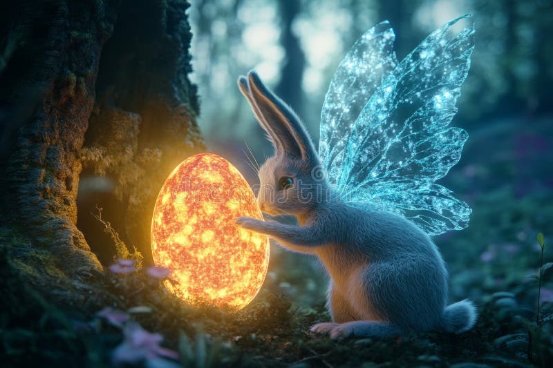 A Fantasy-inspired Easter Bunny with Translucent Fairy Wings, Gently ...