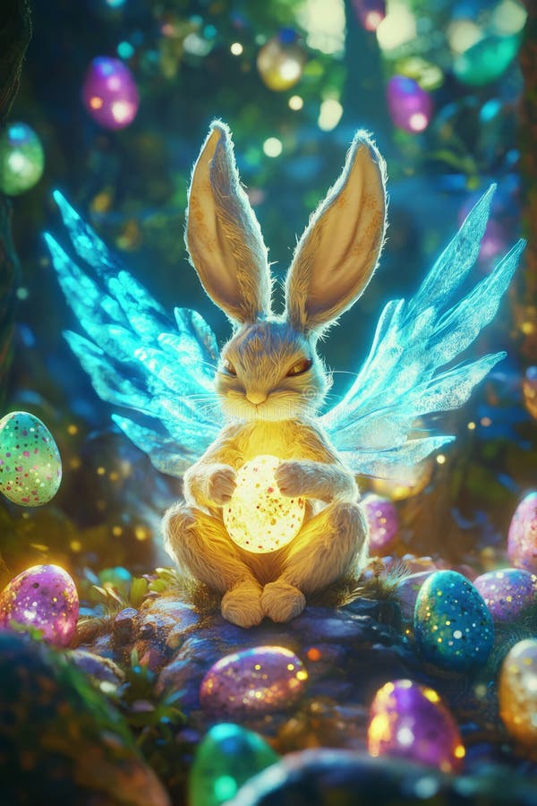 A Fantasy-inspired Easter Bunny with Wings, Surrounded by Glowing ...