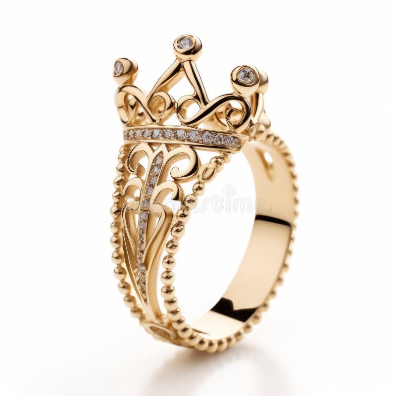 Fantasy-inspired Gold Ring with Diamond Crown Stock Illustration ...