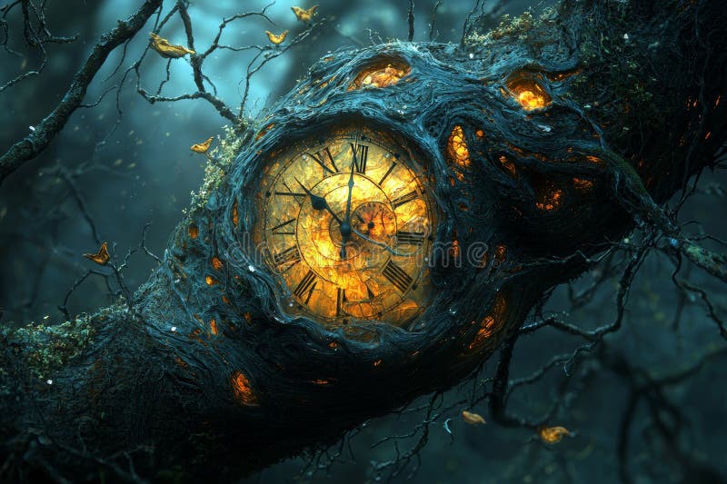 Fantasy-Inspired Melting Clock in a Mystical, Abstract Setting. Stock ...