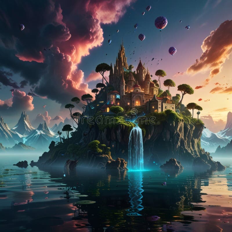 A Fantasy-inspired Scene with Unexpected Elements Like Floating Islands ...
