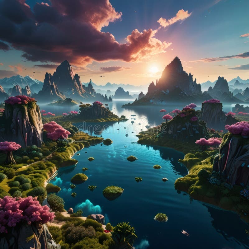 A Fantasy-inspired Scene with Unexpected Elements Like Floating Islands ...