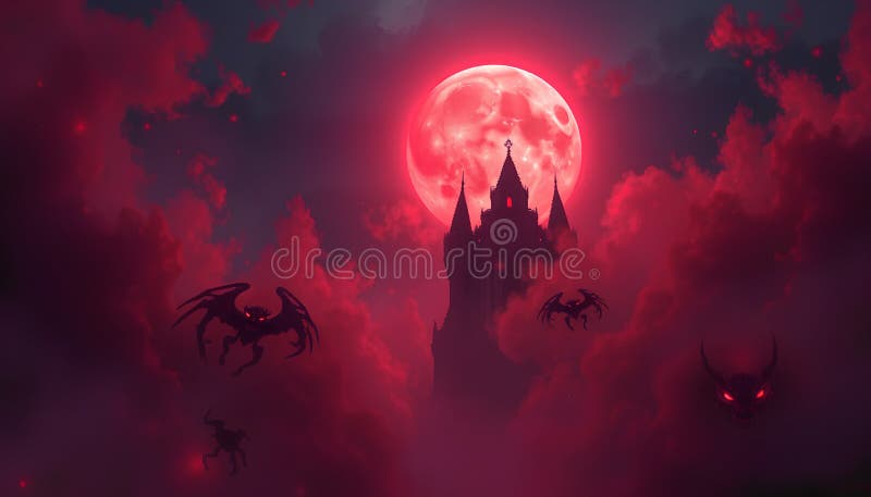 Fantasy-inspired Scene Where the Blood Moon is Surrounded by Glowing ...