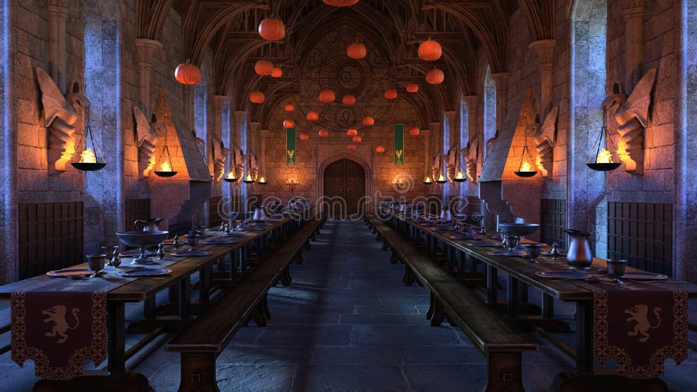 A Fantasy Interior Scene from a Wizard S Academy Dining Room Stock ...