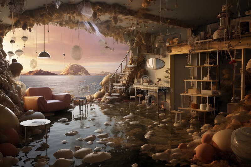 Fantasy Interior with a Sea and a Cave. Hyper Realistic Illustration ...