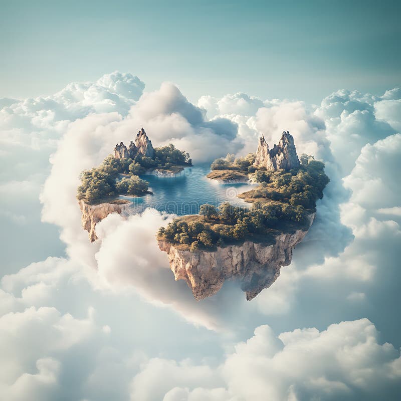 Fantasy Island Floating in the Clouds Stock Illustration - Illustration ...