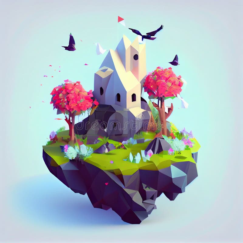 An Fantasy Island, Tree and Mountain in the Island Stock Illustration ...