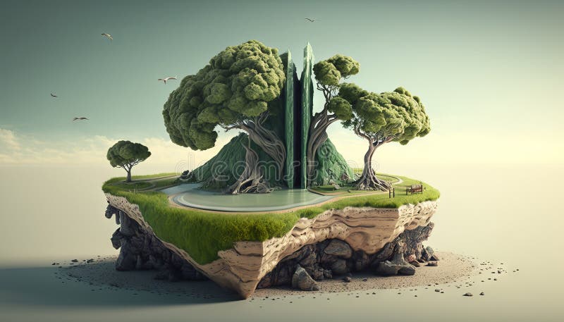 Fantasy Island with Tree and Sand. Generative AI Stock Illustration ...
