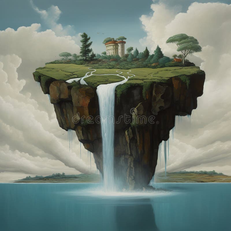 Fantasy Island with Waterfalls 3d Illustration Elements Stock ...