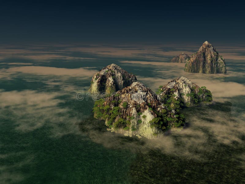 Fantasy Islands in space stock illustration. Illustration of celestial ...