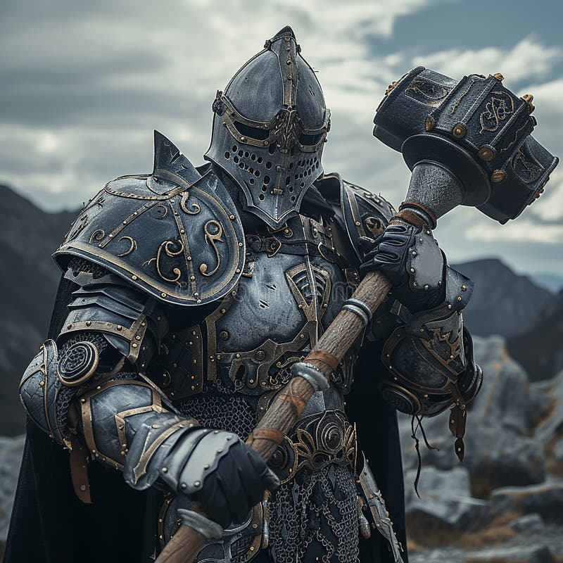 Fantasy Knight Armed with a War Hammer Stock Illustration ...