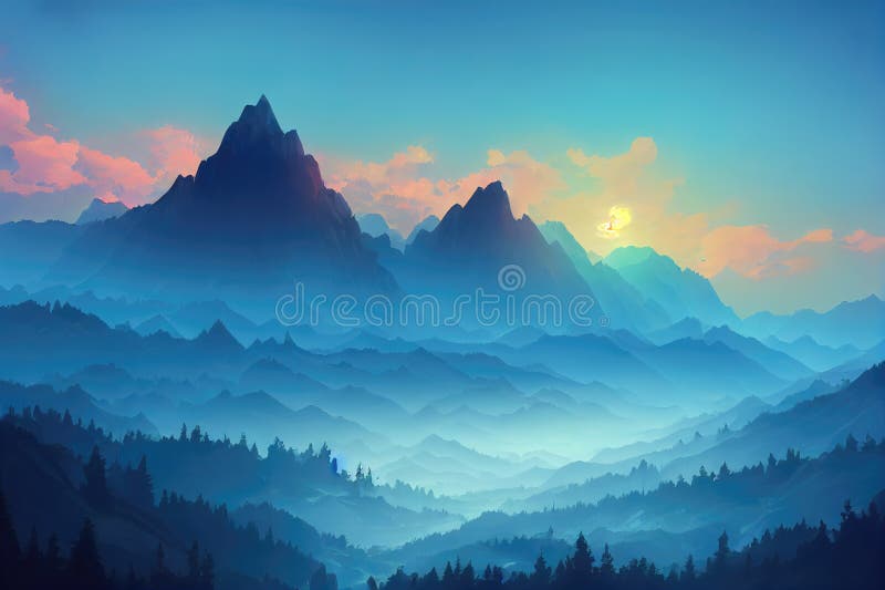 Fantasy Land Illustration, Anime Blue Style, Ai Generated Image Stock ...