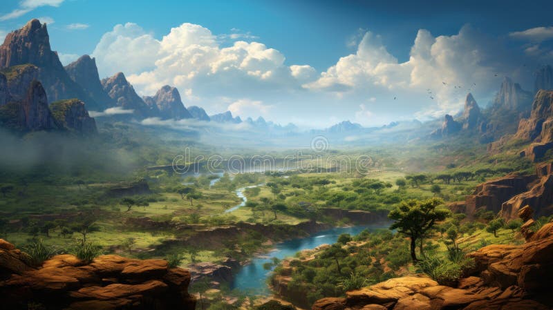 Fantasy Landmark Scenery in South America Stock Illustration ...