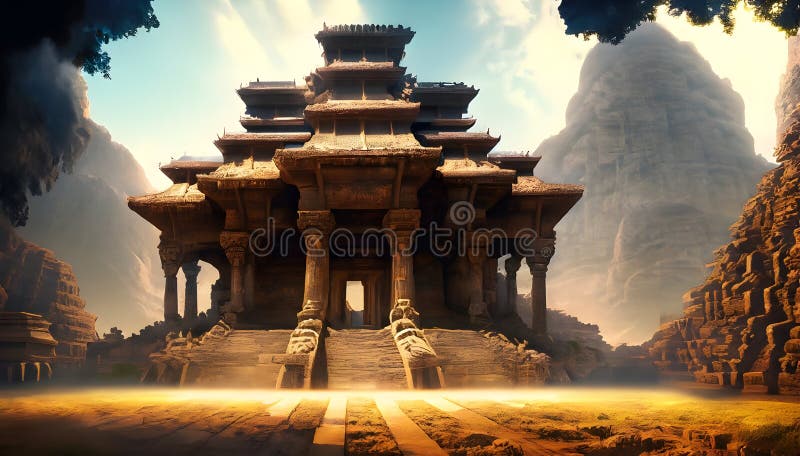 Fantasy Landscape with an Ancient Temple in the Forest. 3d Render Stock ...