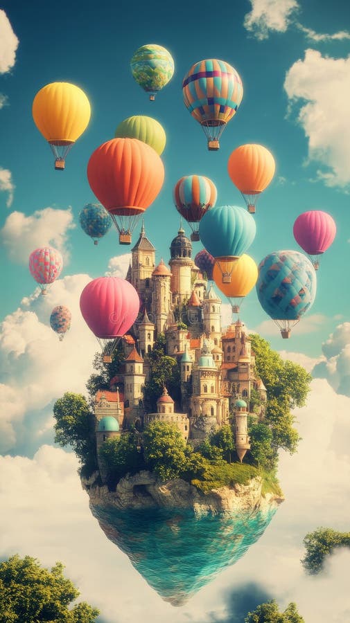 Fantasy Landscape Art Featuring Whimsical Floating Island Stock Photos ...