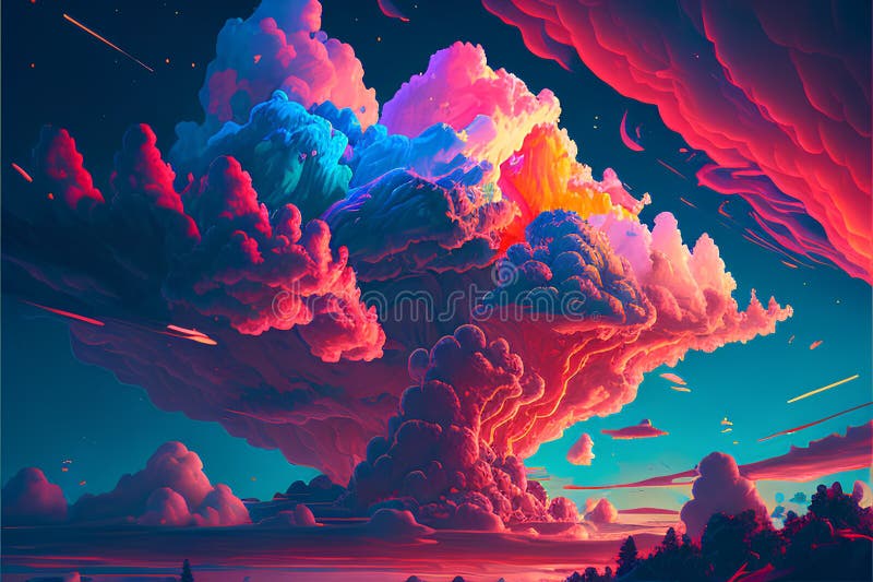 Fantasy Landscape with Big Explosion in the Sky. 3d Illustration Stock ...