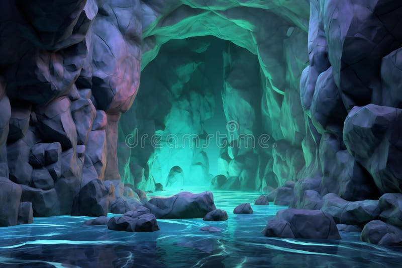Fantasy Landscape with Blue Cave Stock Illustration - Illustration of ...