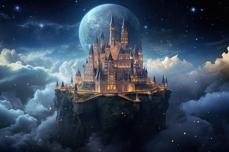 3d Rendering of a Fantasy Castle with Neon Lights in the Background AI ...