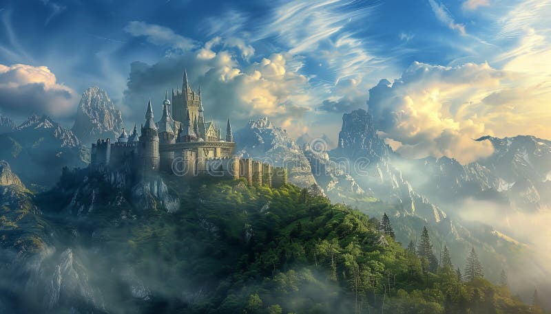 Fantasy Landscape, Castle in the Mountains, Old Castle Stock Illustration - Illustration of ...