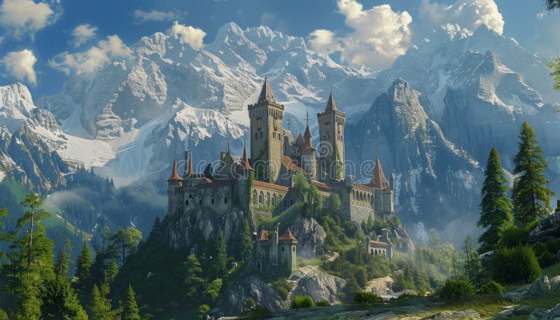 Fantasy Landscape, Castle in the Mountains, Old Castle Stock ...