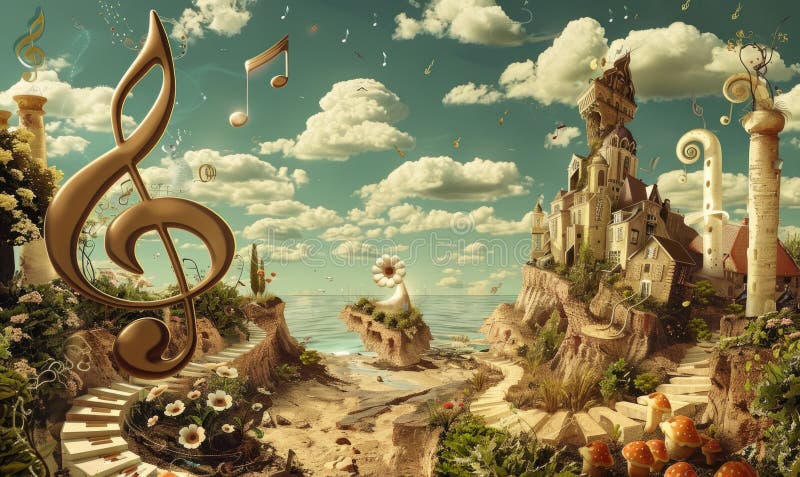 A Fantasy Landscape with a Castle and a Musical Note Stock Photo ...