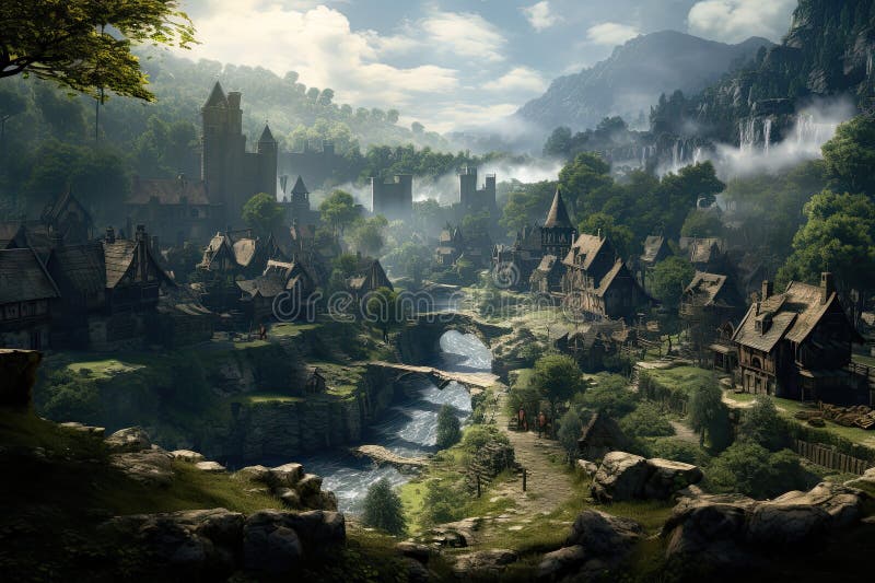 Fantasy Fantasy Landscape with Fantasy Castle and River. 3d Rendering ...