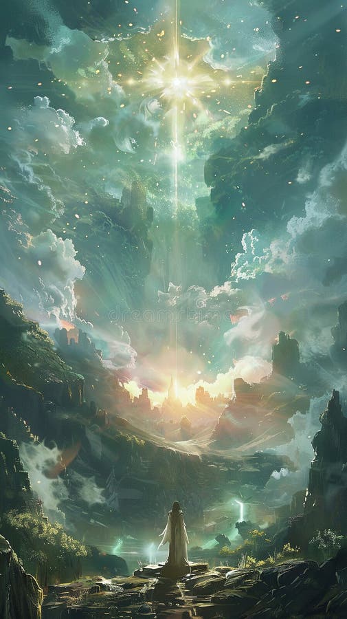 Fantasy Landscape Under a Radiant Aurora Stock Illustration ...