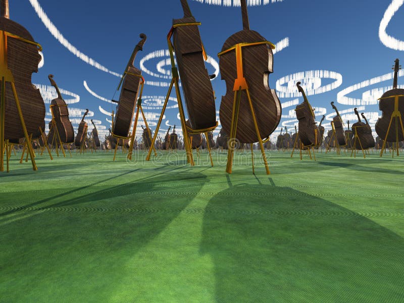 Fantasy Landscape with Cello Stock Illustration - Illustration of cello ...