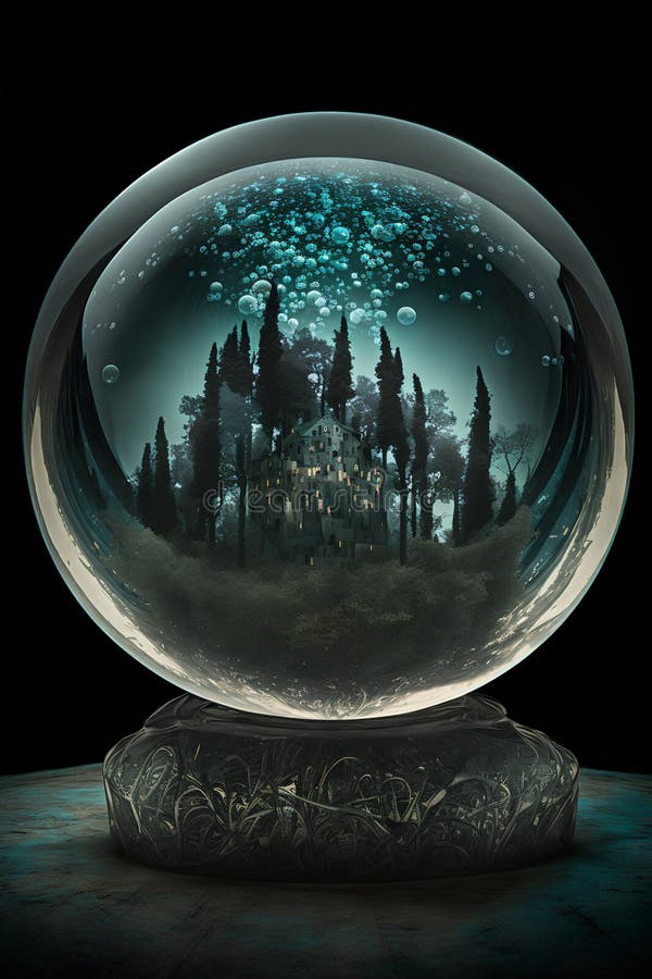 Fantasy Landscape in a Crystal Ball. 3d Rendering. Computer Digital ...