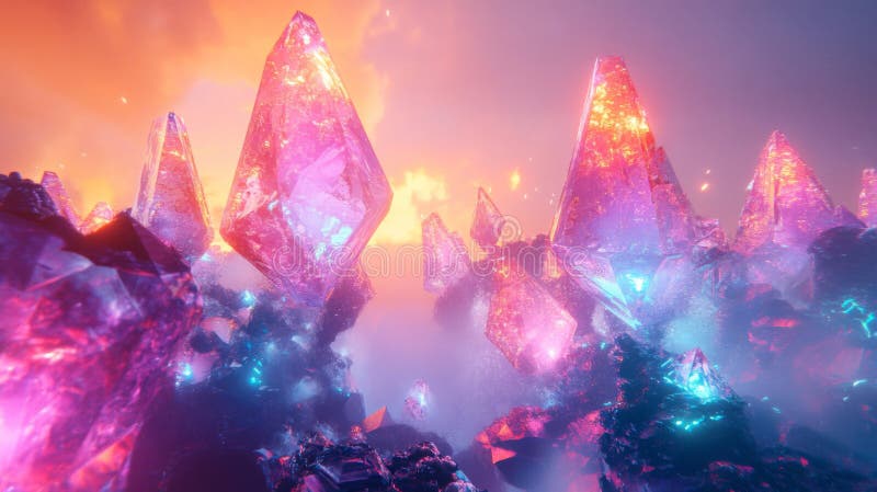 A Fantasy Landscape of Crystal Mountains in a Dreamlike Setting Stock ...