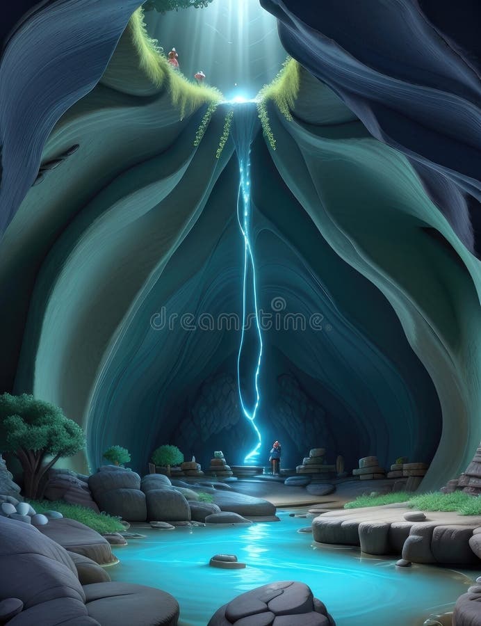 Fantasy Landscape with Dark Cave. 3D Rendering. Computer Digital ...