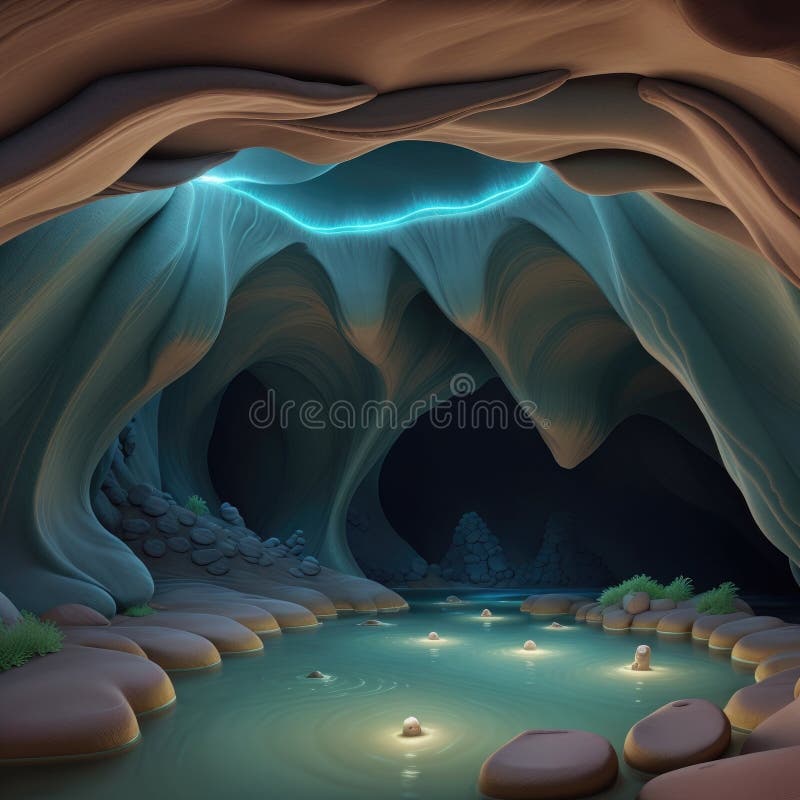 Fantasy Landscape with Dark Cave. 3D Rendering. Computer Digital ...