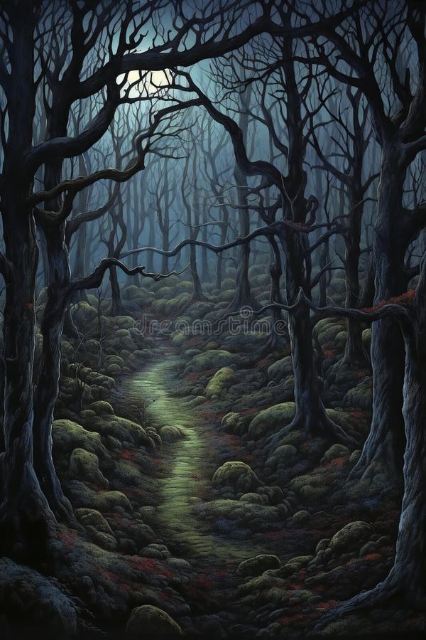 Fantasy Landscape with Dark Forest and River. Vector Cartoon ...