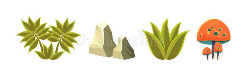 Fantasy Landscape Elements and Plants Vector Set Stock Illustration ...