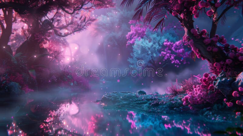 Fantasy Landscape Enhanced by Fantastical Colors and Shimmering Aura ...