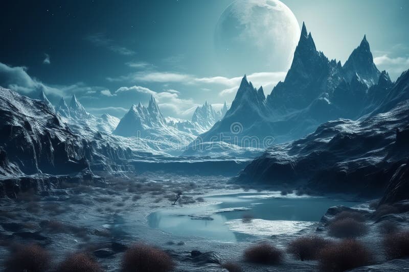 Fantasy Landscape, Est, Mountain, Moon. Generative AI Stock ...