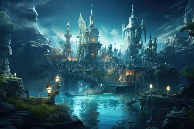 Fantasy Landscape with Fantasy Fairytale Castle. 3d Illustration ...