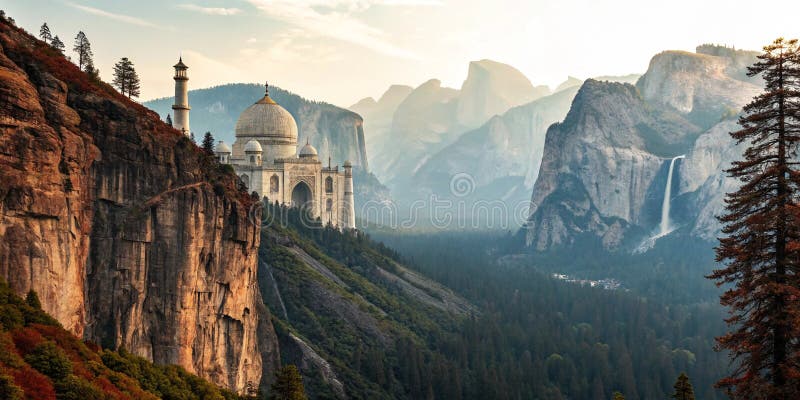 Fantasy Mountain Landscape with Taj Mahal Stock Illustration ...