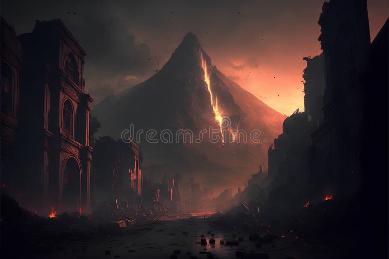 Fantasy Landscape with a Fire in the City. 3d Rendering Stock ...