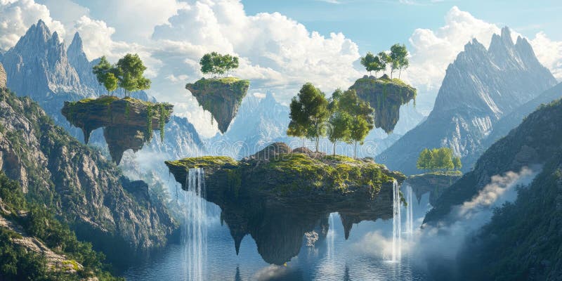 A Fantasy Landscape with Floating Islands and Waterfalls for Dreamy ...