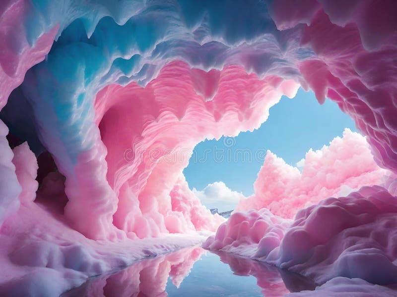 A Fantasy Landscape with Fluffy Candy Cave Stock Illustration ...